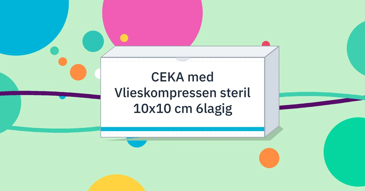 Symbolbild: Packung mit der Aufschrift CEKA med Vlieskompressen steril 10x10 cm 6lagig (PZN 18450790) – Verfügbarkeit und Bezug in Apotheken in Frankfurt am Main