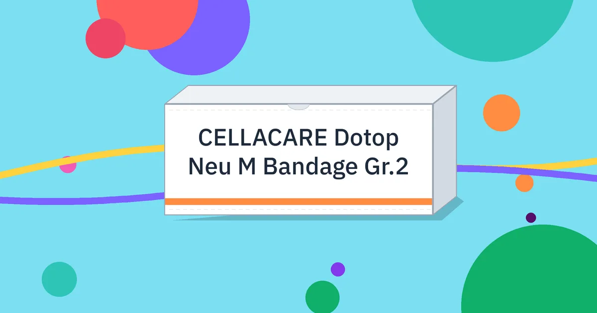 Symbolbild: Packung mit der Aufschrift CELLACARE Dotop Neu M Bandage Gr.2 (PZN 07687460) – Verfügbarkeit und Bezug in Apotheken in Frankfurt am Main