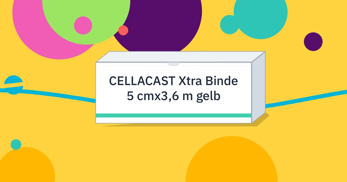 Symbolbild: Packung mit der Aufschrift CELLACAST Xtra Binde 5 cmx3,6 m gelb (PZN 11382022) – Verfügbarkeit und Bezug in Apotheken in Frankfurt am Main