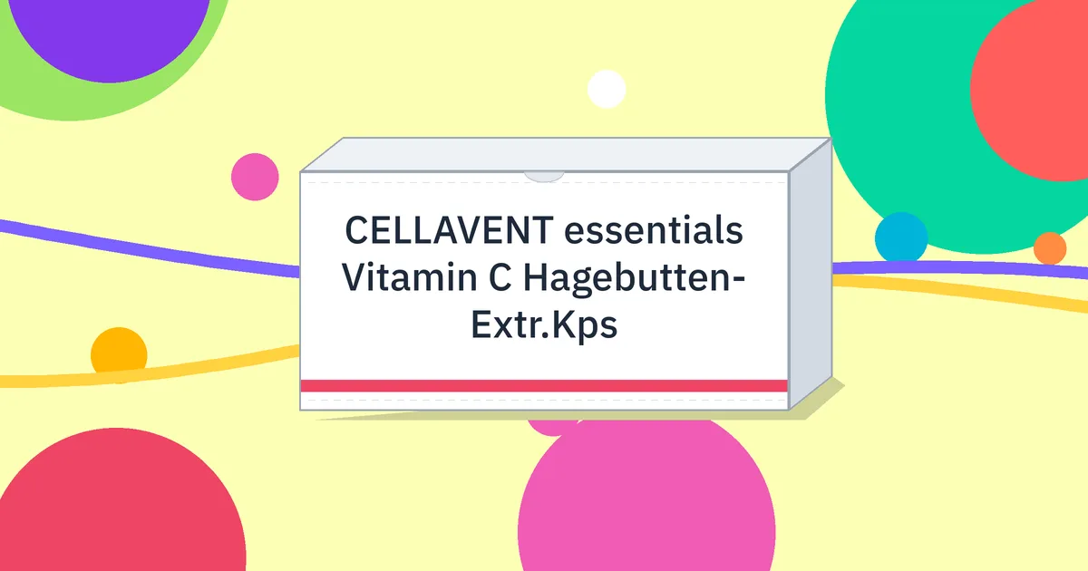 Symbolbild: Packung mit der Aufschrift CELLAVENT essentials Vitamin C Hagebutten-Extr.Kps (PZN 19500024) – Verfügbarkeit und Bezug in Apotheken in Frankfurt am Main