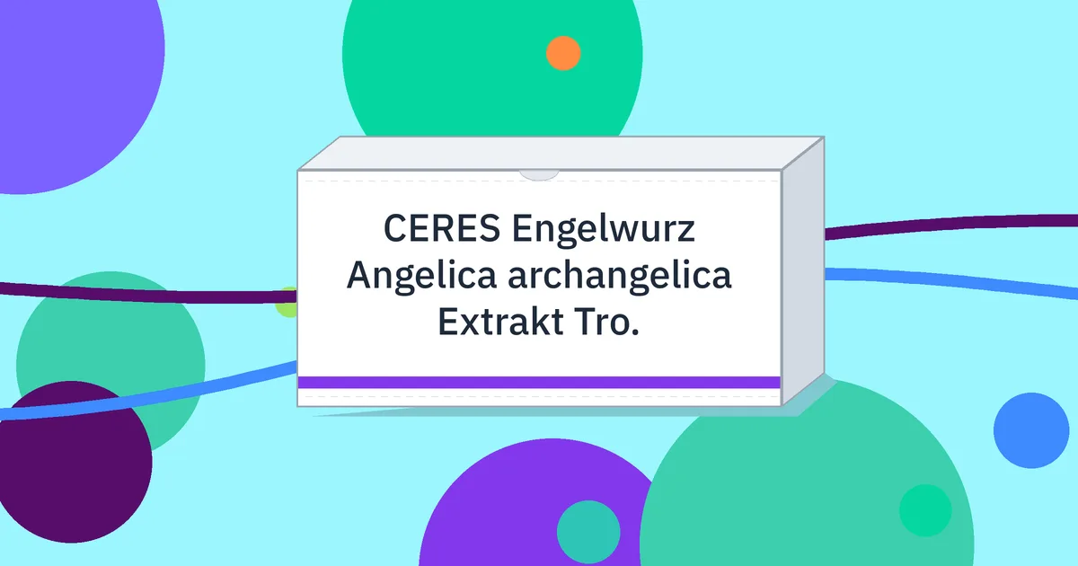 Symbolbild: Packung mit der Aufschrift CERES Engelwurz Angelica archangelica Extrakt Tro. (PZN 19209139) – Verfügbarkeit und Bezug in Apotheken in Frankfurt am Main