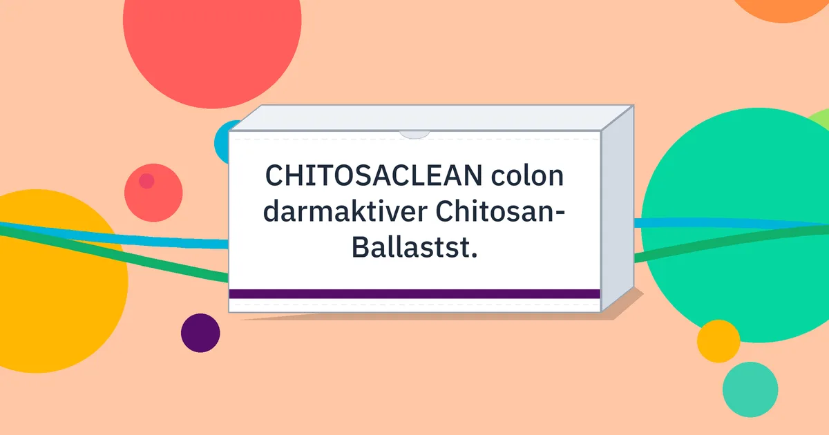 Symbolbild: Packung mit der Aufschrift CHITOSACLEAN colon darmaktiver Chitosan-Ballastst. (PZN 16486542) – Verfügbarkeit und Bezug in Apotheken in Frankfurt am Main