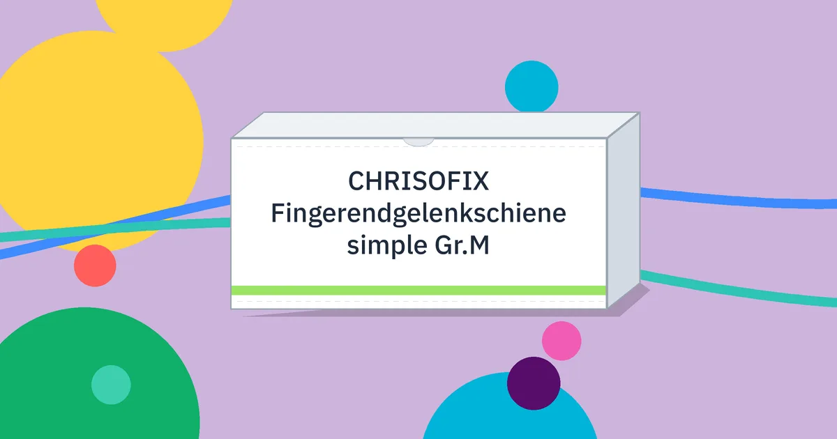 Symbolbild: Packung mit der Aufschrift CHRISOFIX Fingerendgelenkschiene simple Gr.M (PZN 09913713) – Verfügbarkeit und Bezug in Apotheken in Frankfurt am Main