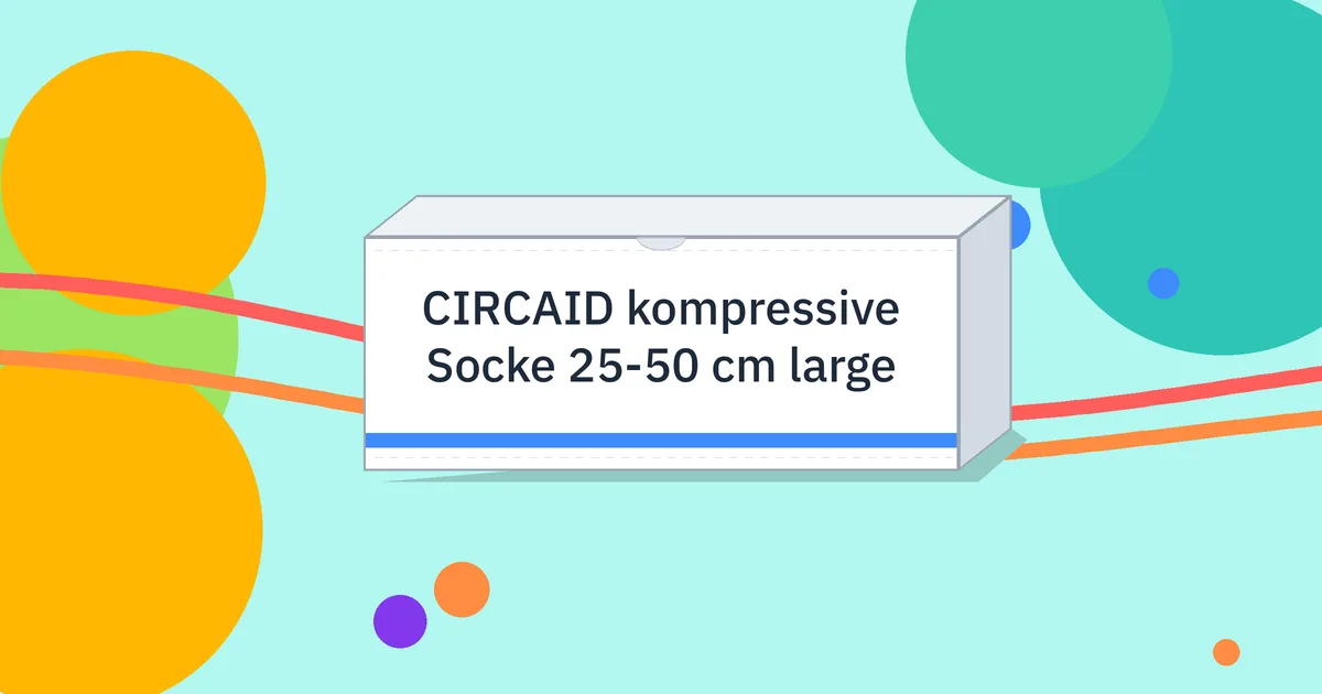 Symbolbild: Packung mit der Aufschrift CIRCAID kompressive Socke 25-50 cm large (PZN 11607395) – Verfügbarkeit und Bezug in Apotheken in Frankfurt am Main