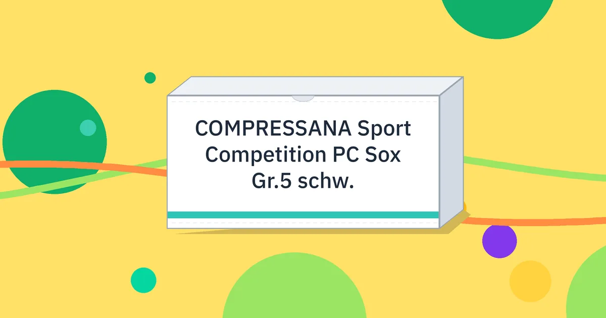 Symbolbild: Packung mit der Aufschrift COMPRESSANA Sport Competition PC Sox Gr.5 schw. (PZN 16198412) – Verfügbarkeit und Bezug in Apotheken in Frankfurt am Main