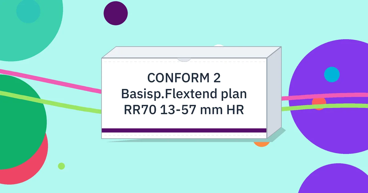 Symbolbild: Packung mit der Aufschrift CONFORM 2 Basisp.Flextend plan RR70 13-57 mm HR (PZN 10100820) – Verfügbarkeit und Bezug in Apotheken in Frankfurt am Main