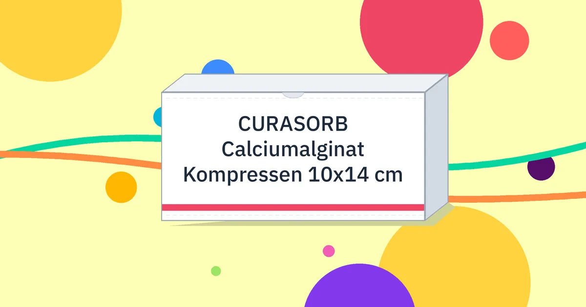 Symbolbild: Packung mit der Aufschrift CURASORB Calciumalginat Kompressen 10x14 cm (PZN 00020072) – Verfügbarkeit und Bezug in Apotheken in Frankfurt am Main