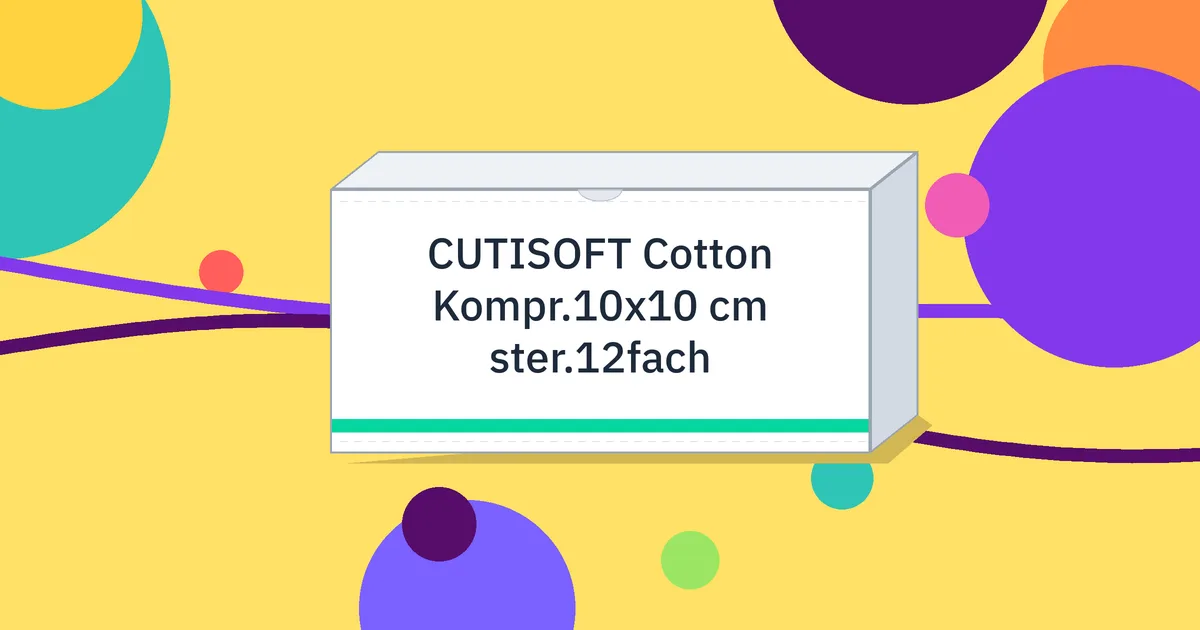 Symbolbild: Packung mit der Aufschrift CUTISOFT Cotton Kompr.10x10 cm ster.12fach (PZN 03896770) – Verfügbarkeit und Bezug in Apotheken in Frankfurt am Main