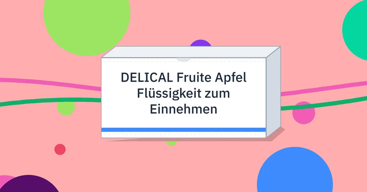 Symbolbild: Packung mit der Aufschrift DELICAL Fruite Apfel Flüssigkeit zum Einnehmen (PZN 15744700) – Verfügbarkeit und Bezug in Apotheken in Frankfurt am Main