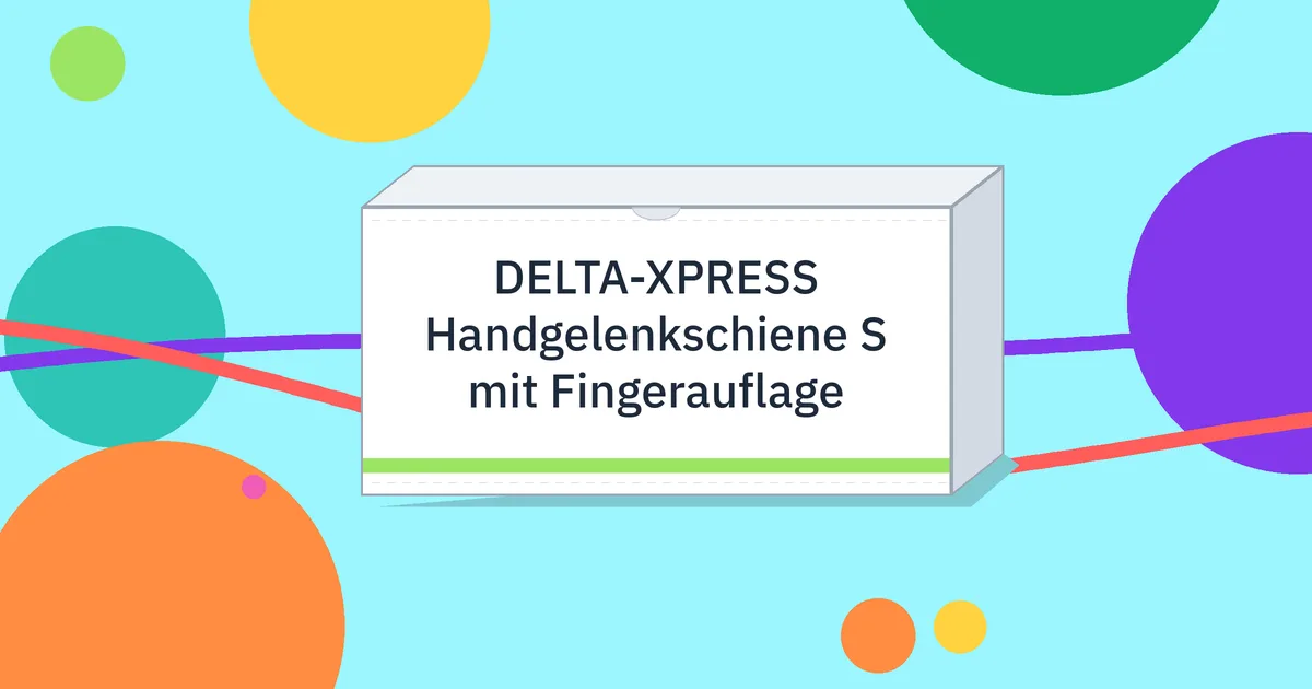 Symbolbild: Packung mit der Aufschrift DELTA-XPRESS Handgelenkschiene S mit Fingerauflage (PZN 03969339) – Verfügbarkeit und Bezug in Apotheken in Frankfurt am Main