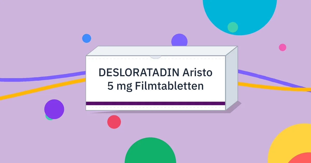 Symbolbild: Packung mit der Aufschrift DESLORATADIN Aristo 5 mg Filmtabletten (PZN 11294329) – Verfügbarkeit und Bezug in Apotheken in Frankfurt am Main