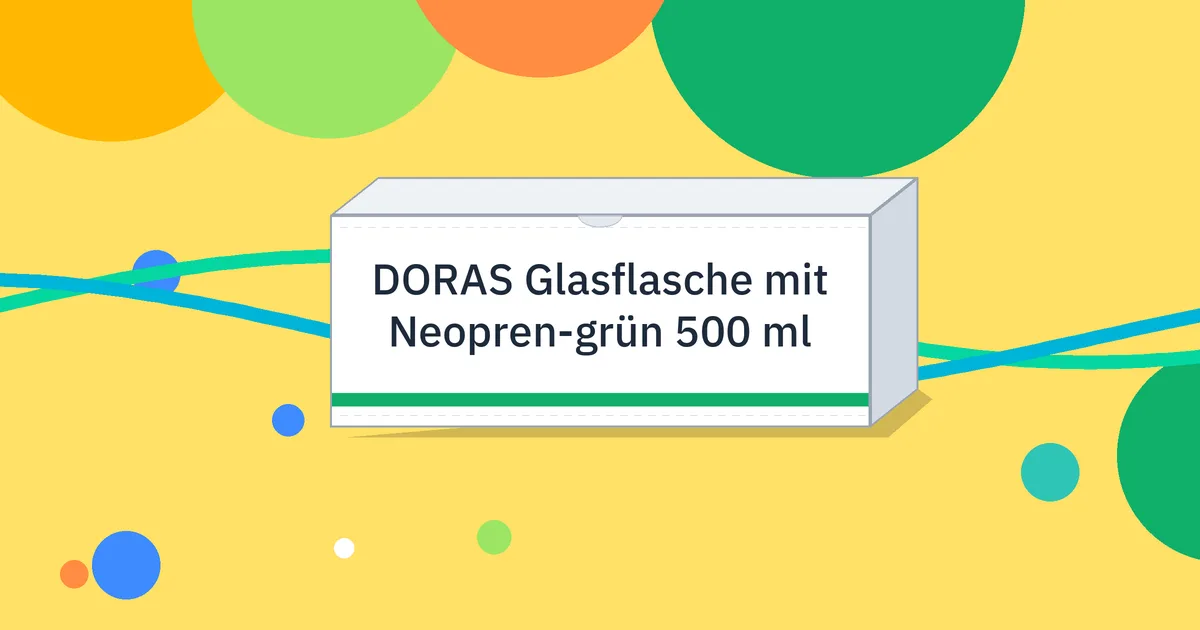 Symbolbild: Packung mit der Aufschrift DORAS Glasflasche mit Neopren-grün 500 ml (PZN 14243143) – Verfügbarkeit und Bezug in Apotheken in Frankfurt am Main