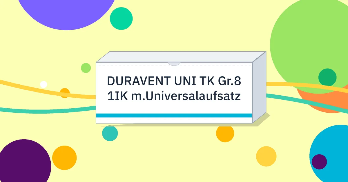 Symbolbild: Packung mit der Aufschrift DURAVENT UNI TK Gr.8 1IK m.Universalaufsatz (PZN 07544370) – Verfügbarkeit und Bezug in Apotheken in Frankfurt am Main