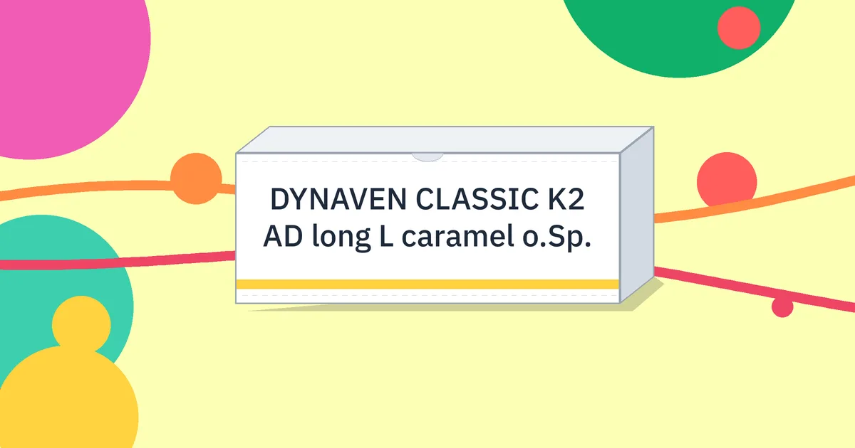 Symbolbild: Packung mit der Aufschrift DYNAVEN CLASSIC K2 AD long L caramel o.Sp. (PZN 18417284) – Verfügbarkeit und Bezug in Apotheken in Frankfurt am Main