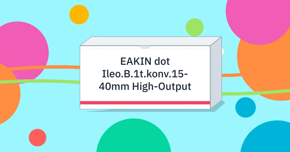 Symbolbild: Packung mit der Aufschrift EAKIN dot Ileo.B.1t.konv.15-40mm High-Output (PZN 19985352) – Verfügbarkeit und Bezug in Apotheken in Frankfurt am Main
