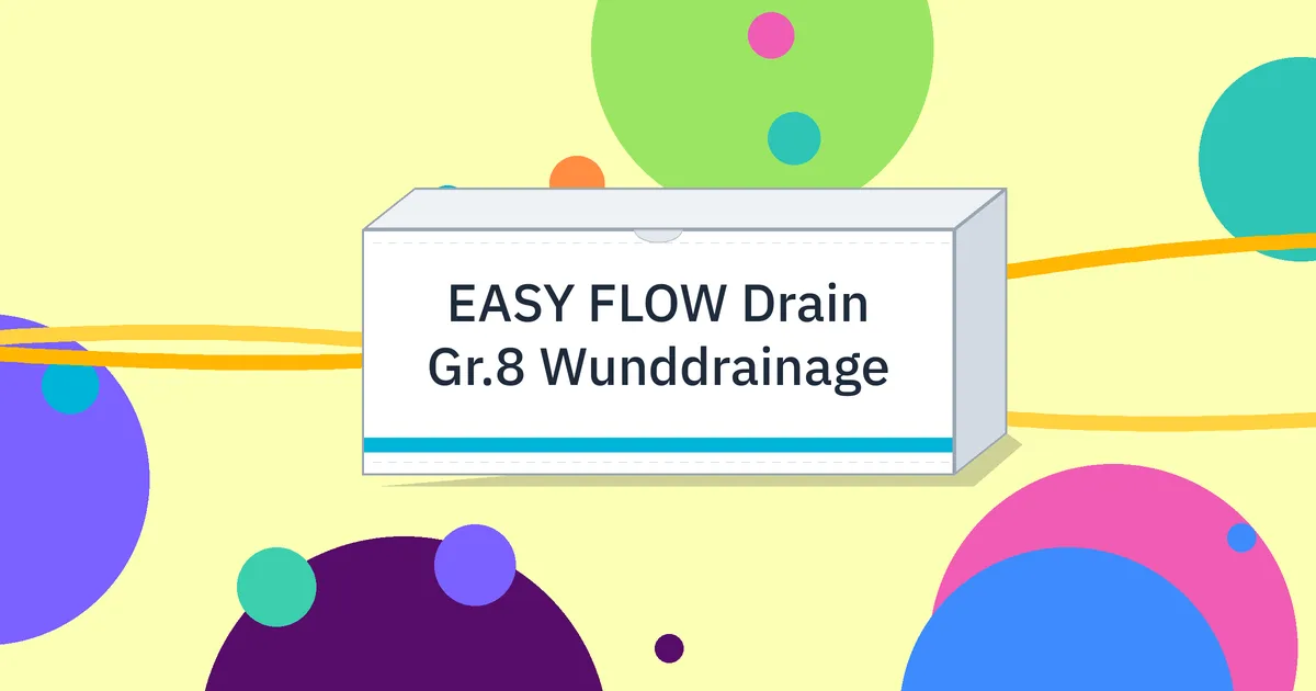 Symbolbild: Packung mit der Aufschrift EASY FLOW Drain Gr.8 Wunddrainage (PZN 07488832) – Verfügbarkeit und Bezug in Apotheken in Frankfurt am Main