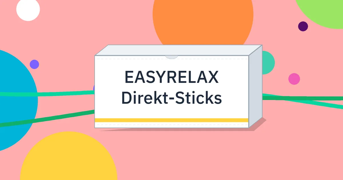 Symbolbild: Packung mit der Aufschrift EASYRELAX Direkt-Sticks (PZN 17454478) – Verfügbarkeit und Bezug in Apotheken in Frankfurt am Main