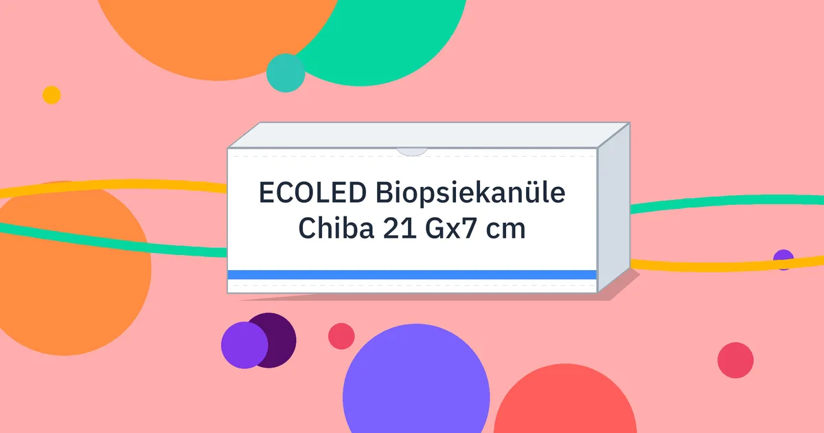 Symbolbild: Packung mit der Aufschrift ECOLED Biopsiekanüle Chiba 21 Gx7 cm (PZN 06125748) – Verfügbarkeit und Bezug in Apotheken in Frankfurt am Main