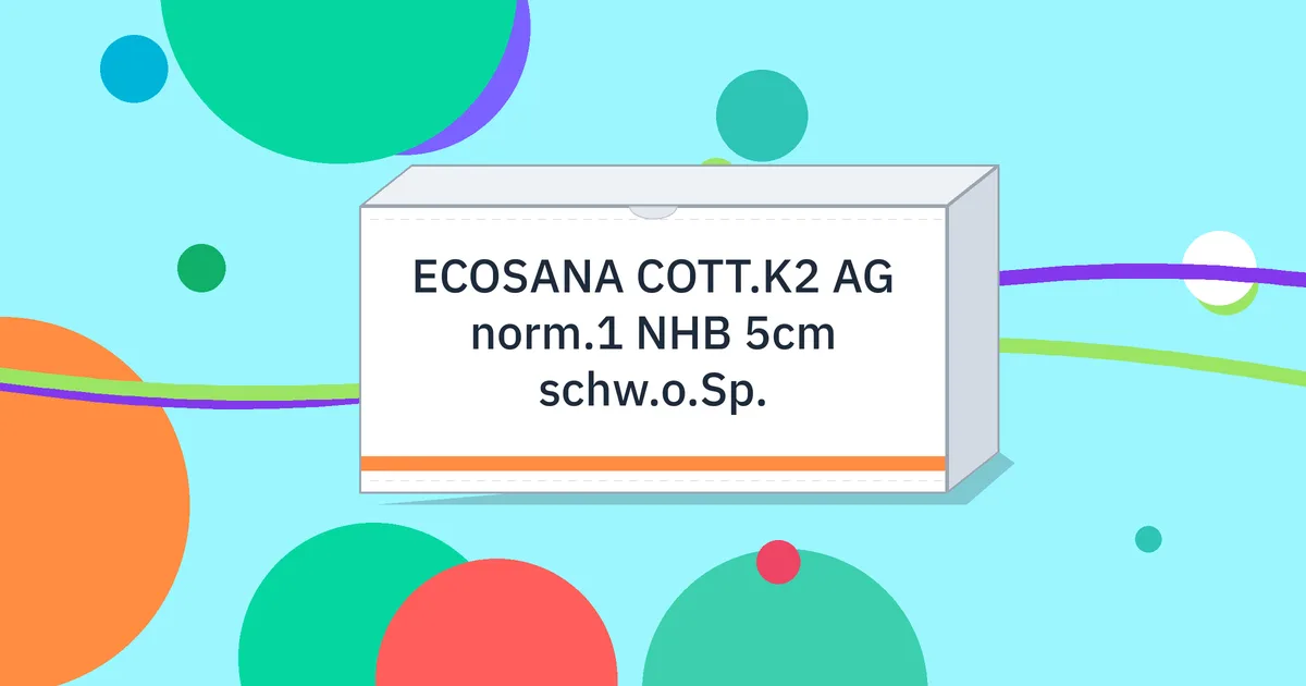 Symbolbild: Packung mit der Aufschrift ECOSANA COTT.K2 AG norm.1 NHB 5cm schw.o.Sp. (PZN 16948416) – Verfügbarkeit und Bezug in Apotheken in Frankfurt am Main