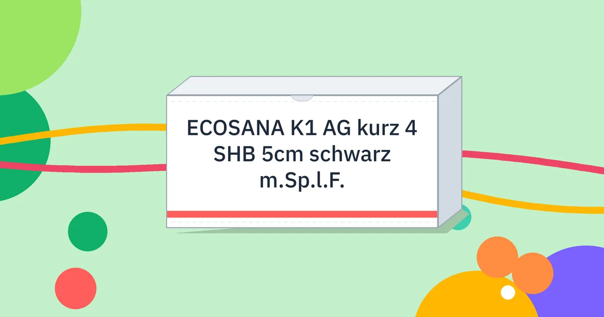 Symbolbild: Packung mit der Aufschrift ECOSANA K1 AG kurz 4 SHB 5cm schwarz m.Sp.l.F. (PZN 04728075) – Verfügbarkeit und Bezug in Apotheken in Frankfurt am Main