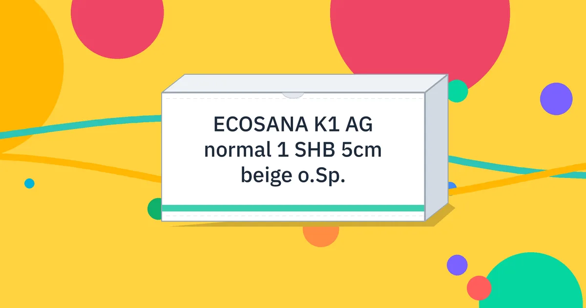 Symbolbild: Packung mit der Aufschrift ECOSANA K1 AG normal 1 SHB 5cm beige o.Sp. (PZN 04725852) – Verfügbarkeit und Bezug in Apotheken in Frankfurt am Main