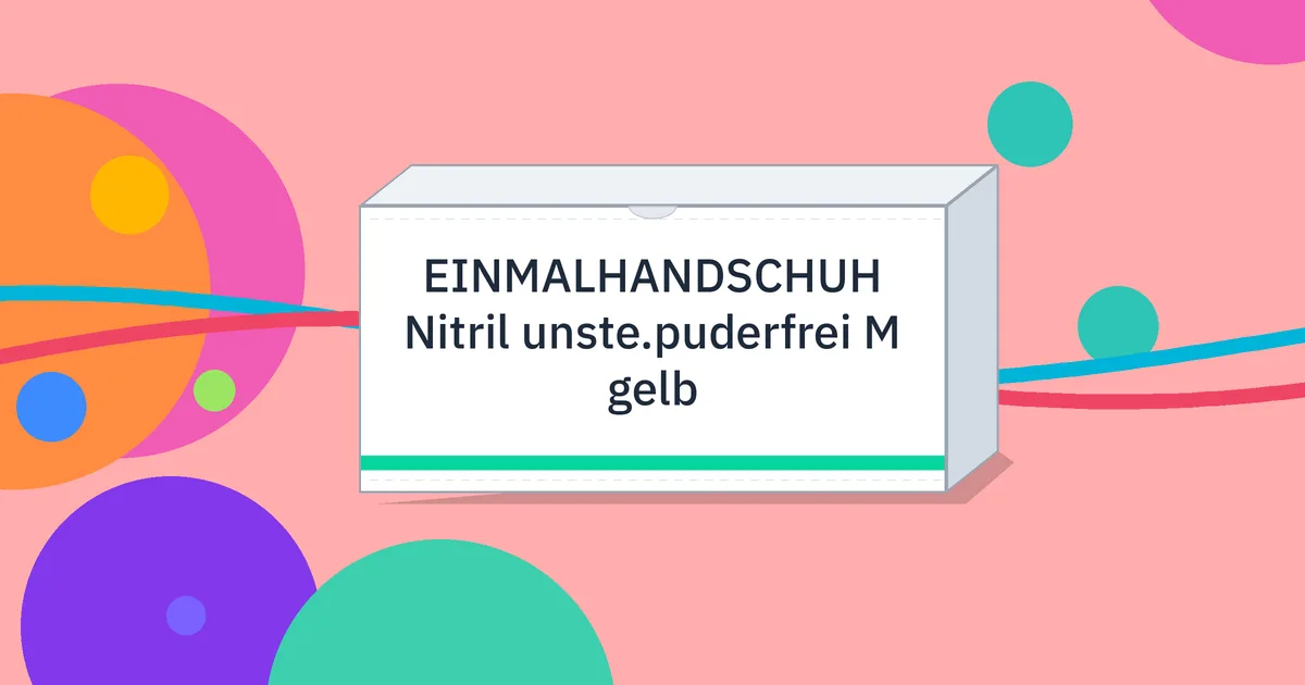Symbolbild: Packung mit der Aufschrift EINMALHANDSCHUH Nitril unste.puderfrei M gelb (PZN 18152466) – Verfügbarkeit und Bezug in Apotheken in Frankfurt am Main