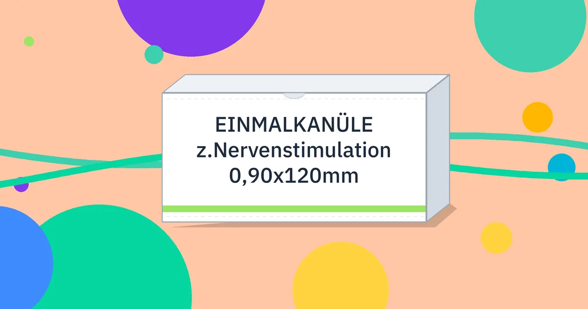 Symbolbild: Packung mit der Aufschrift EINMALKANÜLE z.Nervenstimulation 0,90x120mm (PZN 06967312) – Verfügbarkeit und Bezug in Apotheken in Frankfurt am Main