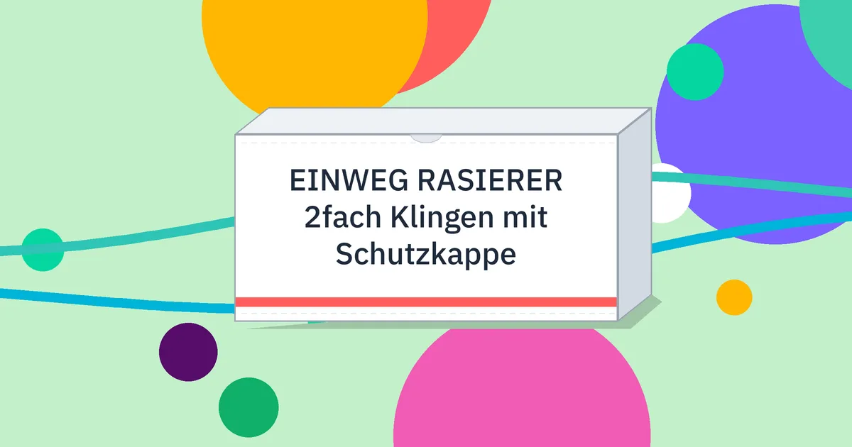 Symbolbild: Packung mit der Aufschrift EINWEG RASIERER 2fach Klingen mit Schutzkappe (PZN 11025842) – Verfügbarkeit und Bezug in Apotheken in Frankfurt am Main