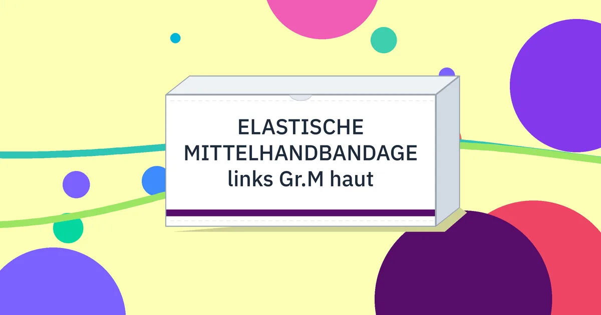 Symbolbild: Packung mit der Aufschrift ELASTISCHE MITTELHANDBANDAGE links Gr.M haut (PZN 03315483) – Verfügbarkeit und Bezug in Apotheken in Frankfurt am Main