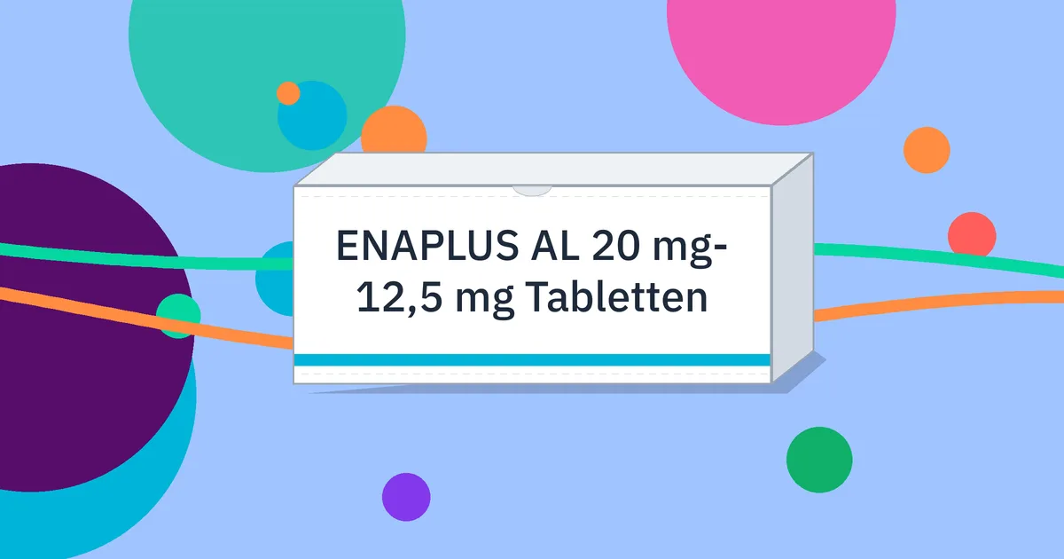 Symbolbild: Packung mit der Aufschrift ENAPLUS AL 20 mg-12,5 mg Tabletten (PZN 00294958) – Verfügbarkeit und Bezug in Apotheken in Frankfurt am Main