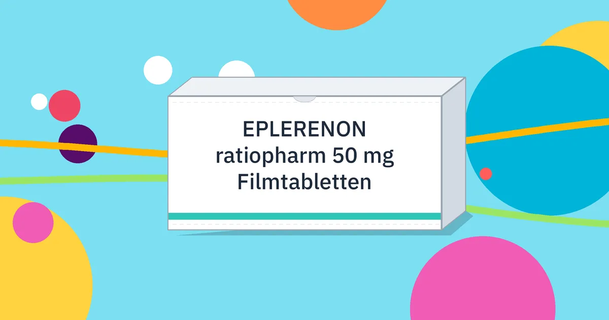 Symbolbild: Packung mit der Aufschrift EPLERENON ratiopharm 50 mg Filmtabletten (PZN 14035781) – Verfügbarkeit und Bezug in Apotheken in Frankfurt am Main