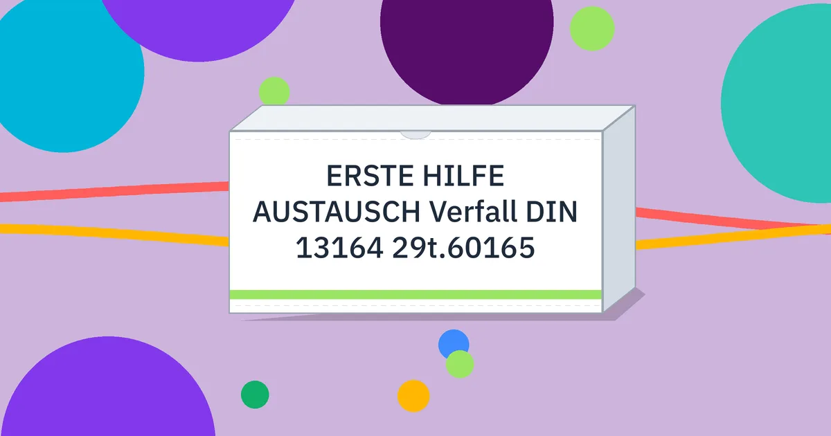 Symbolbild: Packung mit der Aufschrift ERSTE HILFE AUSTAUSCH Verfall DIN 13164 29t.60165 (PZN 13198162) – Verfügbarkeit und Bezug in Apotheken in Frankfurt am Main