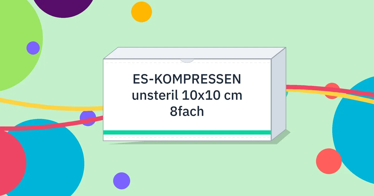 Symbolbild: Packung mit der Aufschrift ES-KOMPRESSEN unsteril 10x10 cm 8fach (PZN 03558435) – Verfügbarkeit und Bezug in Apotheken in Frankfurt am Main