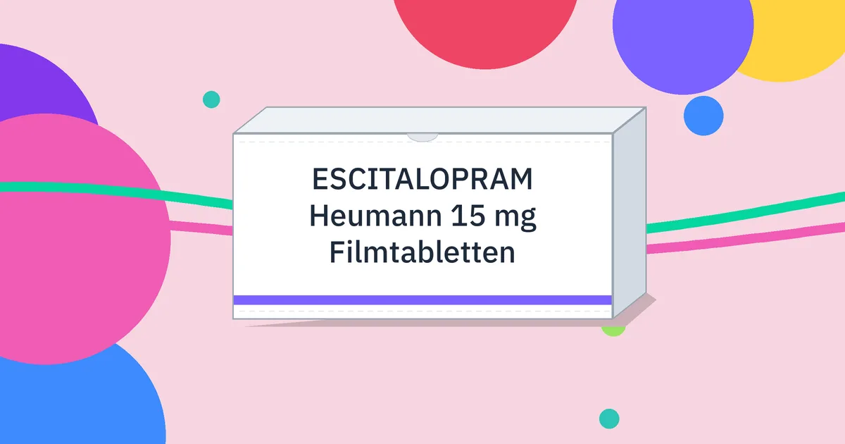 Symbolbild: Packung mit der Aufschrift ESCITALOPRAM Heumann 15 mg Filmtabletten (PZN 11101891) – Verfügbarkeit und Bezug in Apotheken in Frankfurt am Main