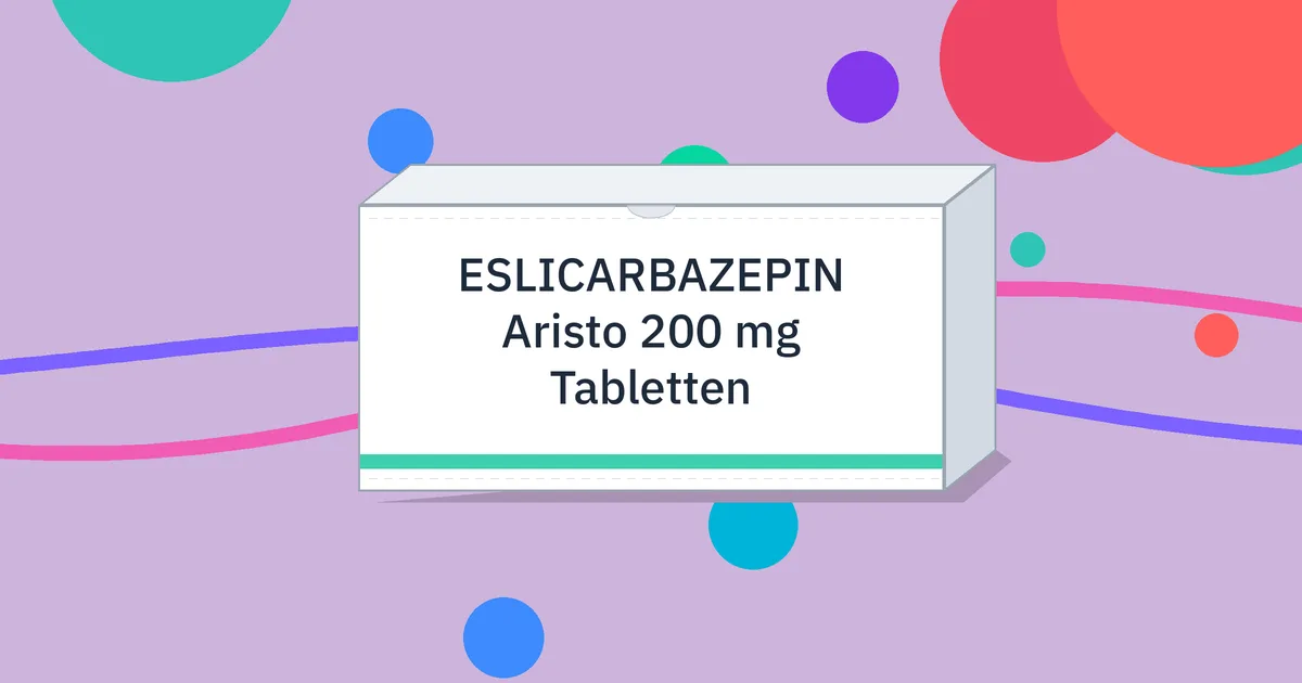 Symbolbild: Packung mit der Aufschrift ESLICARBAZEPIN Aristo 200 mg Tabletten (PZN 16850901) – Verfügbarkeit und Bezug in Apotheken in Frankfurt am Main