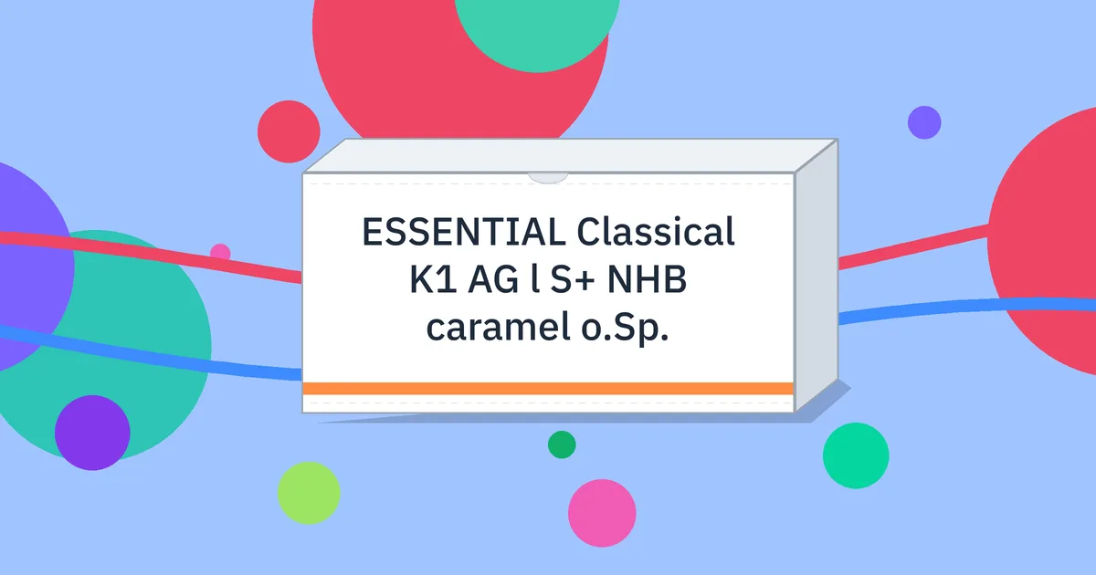 Symbolbild: Packung mit der Aufschrift ESSENTIAL Classical K1 AG l S+ NHB caramel o.Sp. (PZN 17009264) – Verfügbarkeit und Bezug in Apotheken in Frankfurt am Main