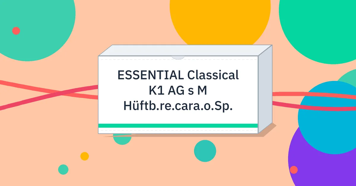 Symbolbild: Packung mit der Aufschrift ESSENTIAL Classical K1 AG s M Hüftb.re.cara.o.Sp. (PZN 17011663) – Verfügbarkeit und Bezug in Apotheken in Frankfurt am Main
