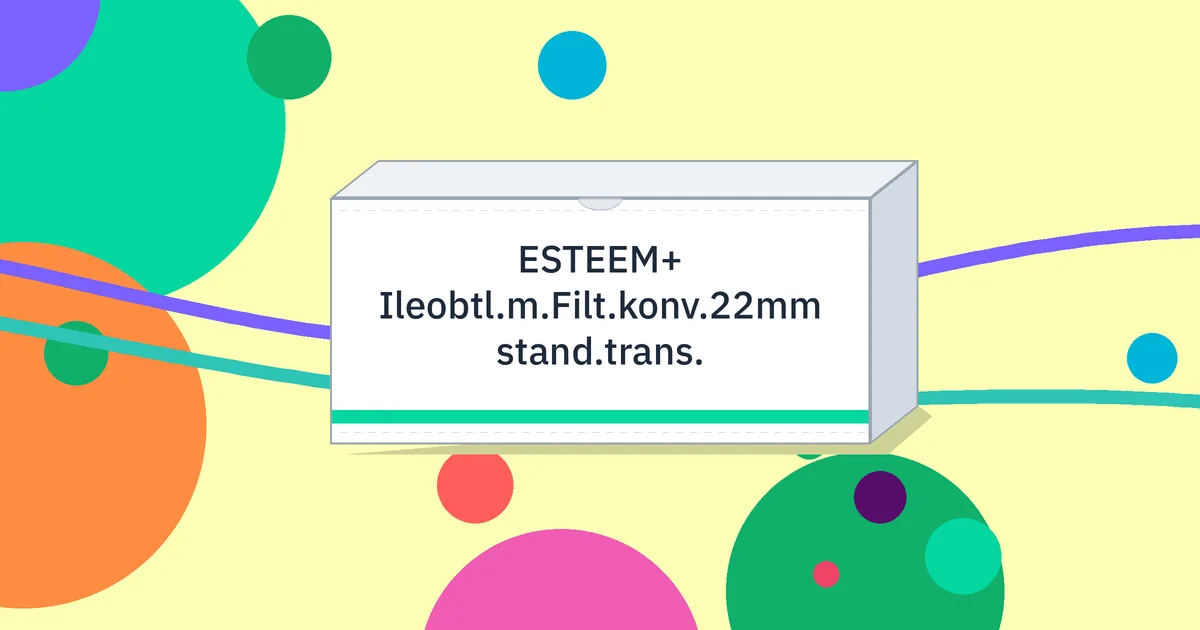 Symbolbild: Packung mit der Aufschrift ESTEEM+ Ileobtl.m.Filt.konv.22mm stand.trans. (PZN 06460180) – Verfügbarkeit und Bezug in Apotheken in Frankfurt am Main