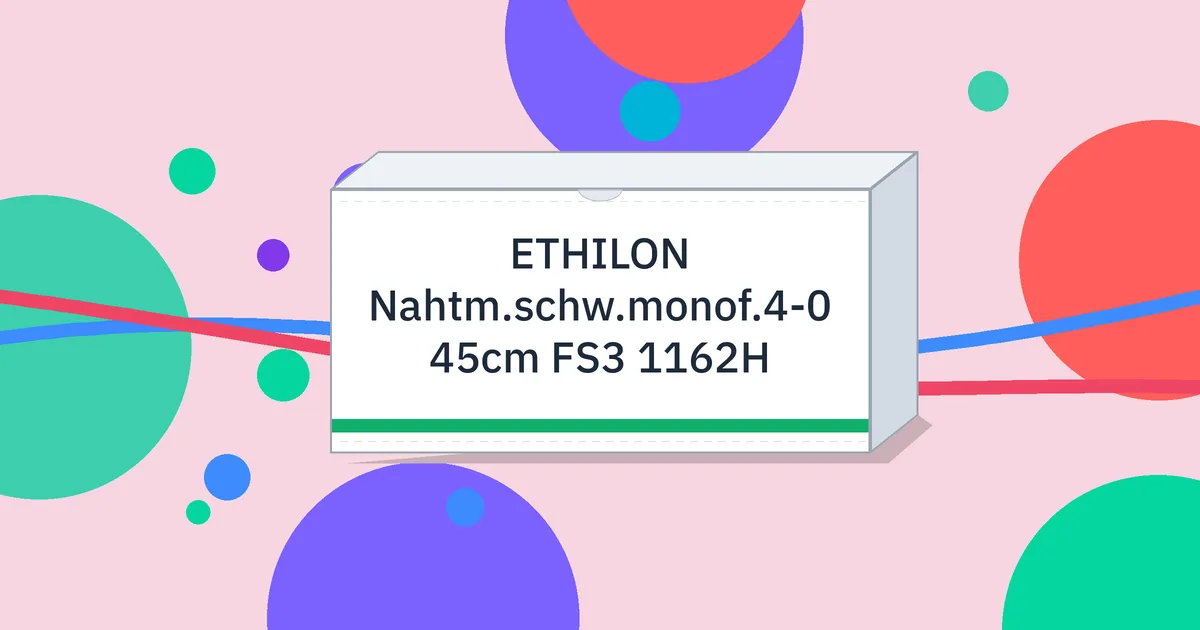 Symbolbild: Packung mit der Aufschrift ETHILON Nahtm.schw.monof.4-0 45cm FS3 1162H (PZN 16252034) – Verfügbarkeit und Bezug in Apotheken in Frankfurt am Main