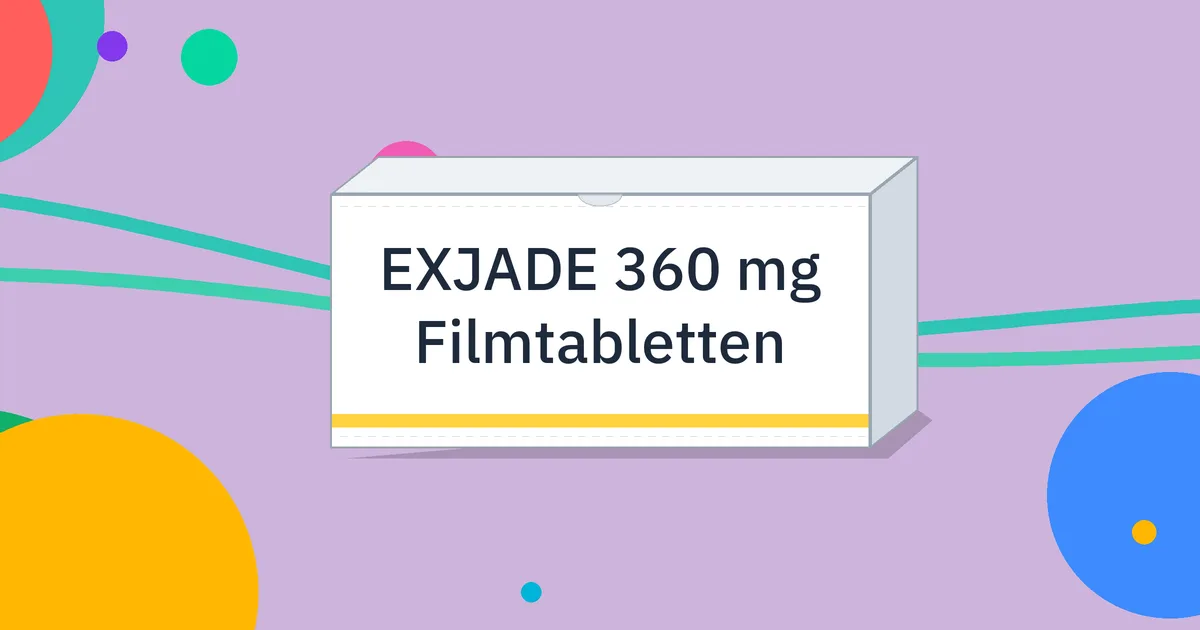 Symbolbild: Packung mit der Aufschrift EXJADE 360 mg Filmtabletten (PZN 17375833) – Verfügbarkeit und Bezug in Apotheken in Frankfurt am Main