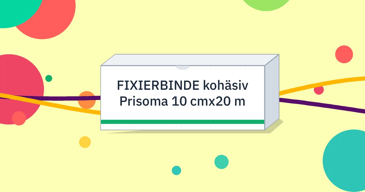 Symbolbild: Packung mit der Aufschrift FIXIERBINDE kohäsiv Prisoma 10 cmx20 m (PZN 18717218) – Verfügbarkeit und Bezug in Apotheken in Frankfurt am Main