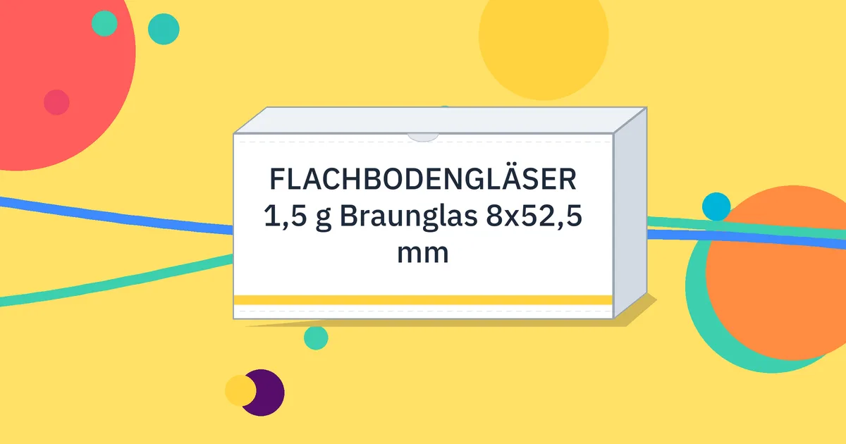 Symbolbild: Packung mit der Aufschrift FLACHBODENGLÄSER 1,5 g Braunglas 8x52,5 mm (PZN 09748065) – Verfügbarkeit und Bezug in Apotheken in Frankfurt am Main