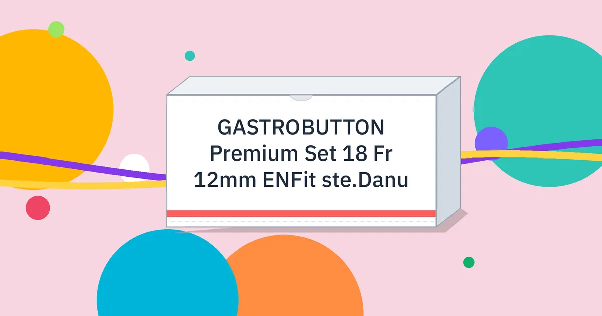 Symbolbild: Packung mit der Aufschrift GASTROBUTTON Premium Set 18 Fr 12mm ENFit ste.Danu (PZN 16883757) – Verfügbarkeit und Bezug in Apotheken in Frankfurt am Main