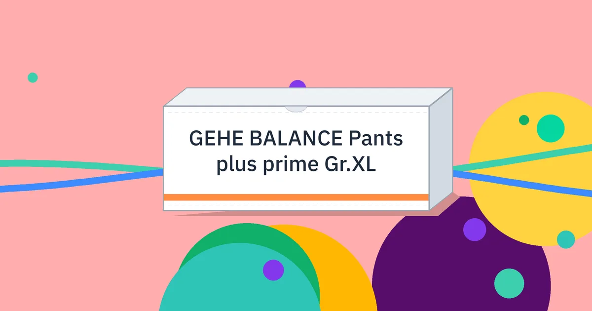 Symbolbild: Packung mit der Aufschrift GEHE BALANCE Pants plus prime Gr.XL (PZN 07532906) – Verfügbarkeit und Bezug in Apotheken in Frankfurt am Main