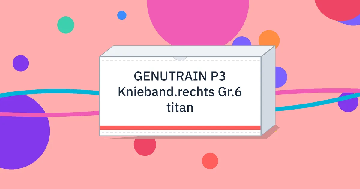 Symbolbild: Packung mit der Aufschrift GENUTRAIN P3 Knieband.rechts Gr.6 titan (PZN 01285097) – Verfügbarkeit und Bezug in Apotheken in Frankfurt am Main
