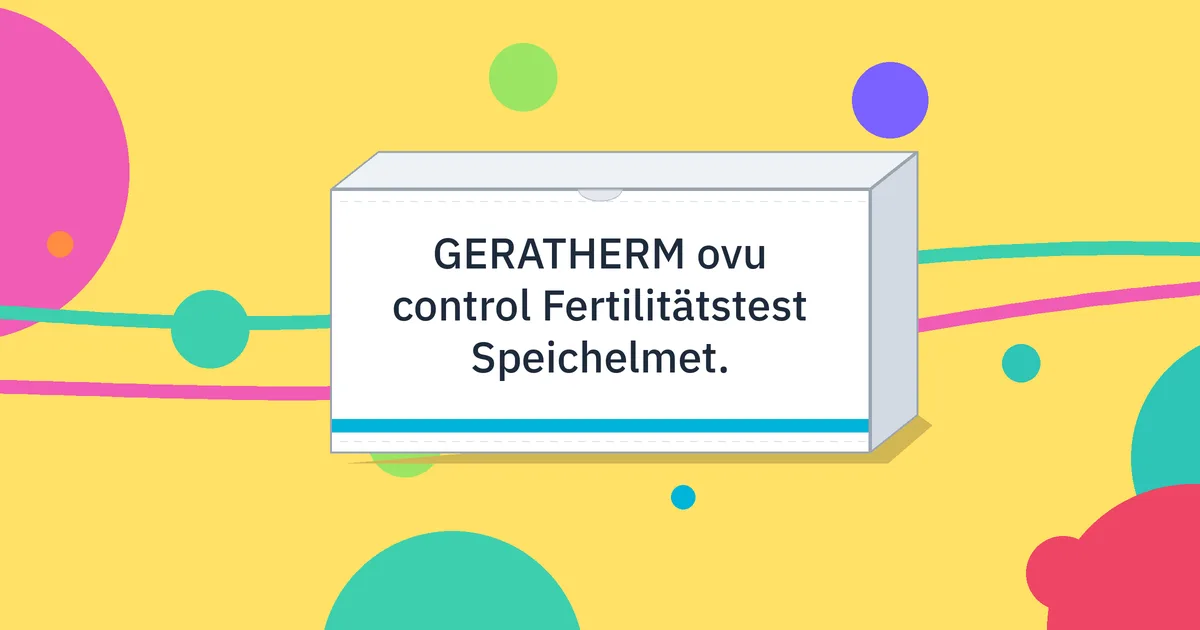 Symbolbild: Packung mit der Aufschrift GERATHERM ovu control Fertilitätstest Speichelmet. (PZN 07618714) – Verfügbarkeit und Bezug in Apotheken in Frankfurt am Main