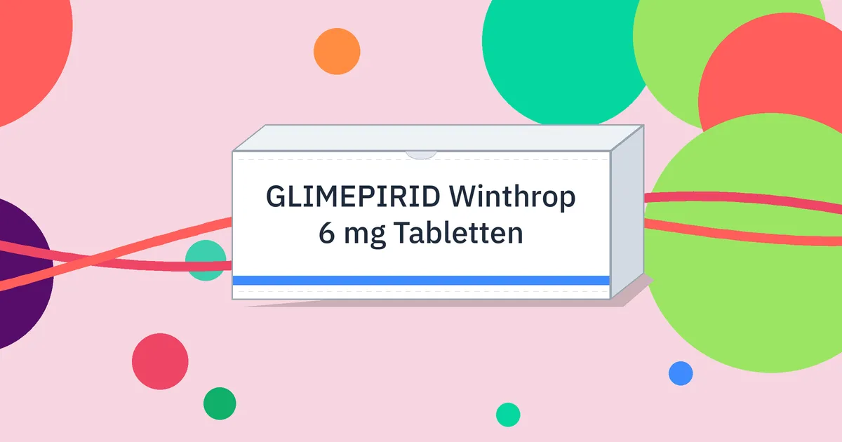Symbolbild: Packung mit der Aufschrift GLIMEPIRID Winthrop 6 mg Tabletten (PZN 04516663) – Verfügbarkeit und Bezug in Apotheken in Frankfurt am Main