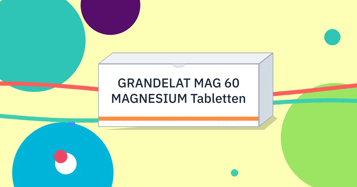Symbolbild: Packung mit der Aufschrift GRANDELAT MAG 60 MAGNESIUM Tabletten (PZN 04435516) – Verfügbarkeit und Bezug in Apotheken in Frankfurt am Main