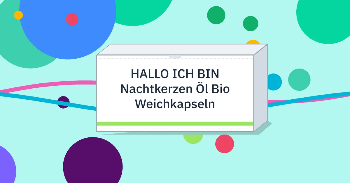 Symbolbild: Packung mit der Aufschrift HALLO ICH BIN Nachtkerzen Öl Bio Weichkapseln (PZN 14293862) – Verfügbarkeit und Bezug in Apotheken in Frankfurt am Main