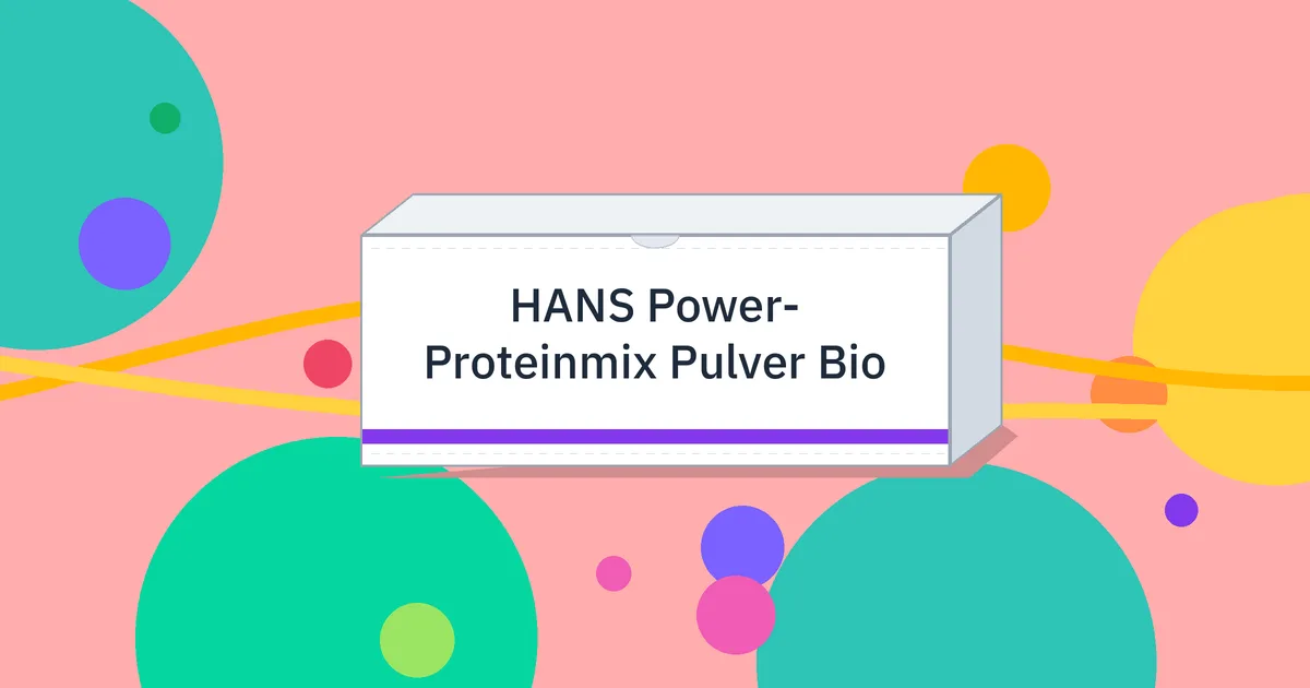 Symbolbild: Packung mit der Aufschrift HANS Power-Proteinmix Pulver Bio (PZN 17421527) – Verfügbarkeit und Bezug in Apotheken in Frankfurt am Main